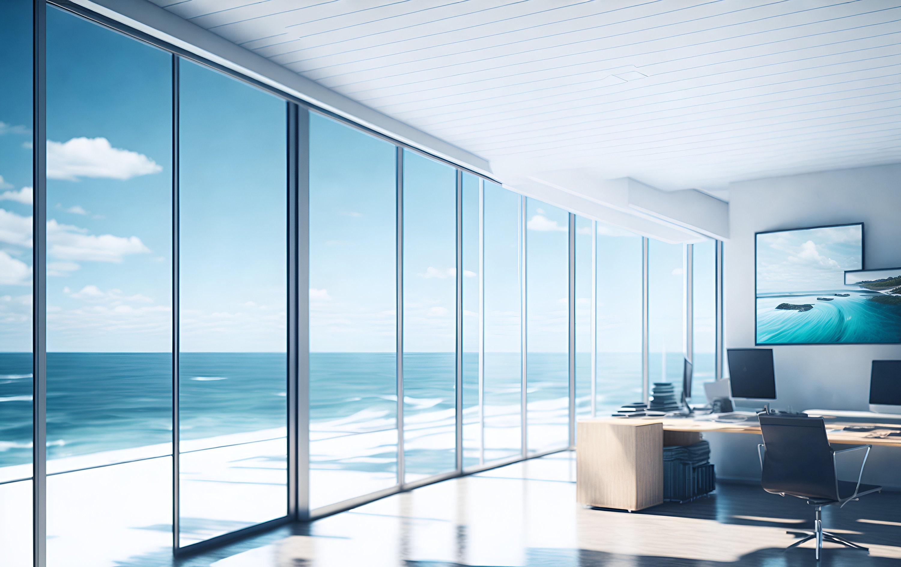 Ocean View Office | Backdrop | Zoom Virtual Background | Office ...