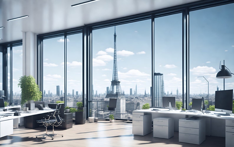 Paris Skyline Virtual Background: Professional Office Backdrop (digital ...