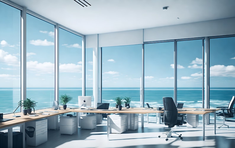 Ocean View Modern Office | Backdrop | Zoom Virtual Background | Office ...