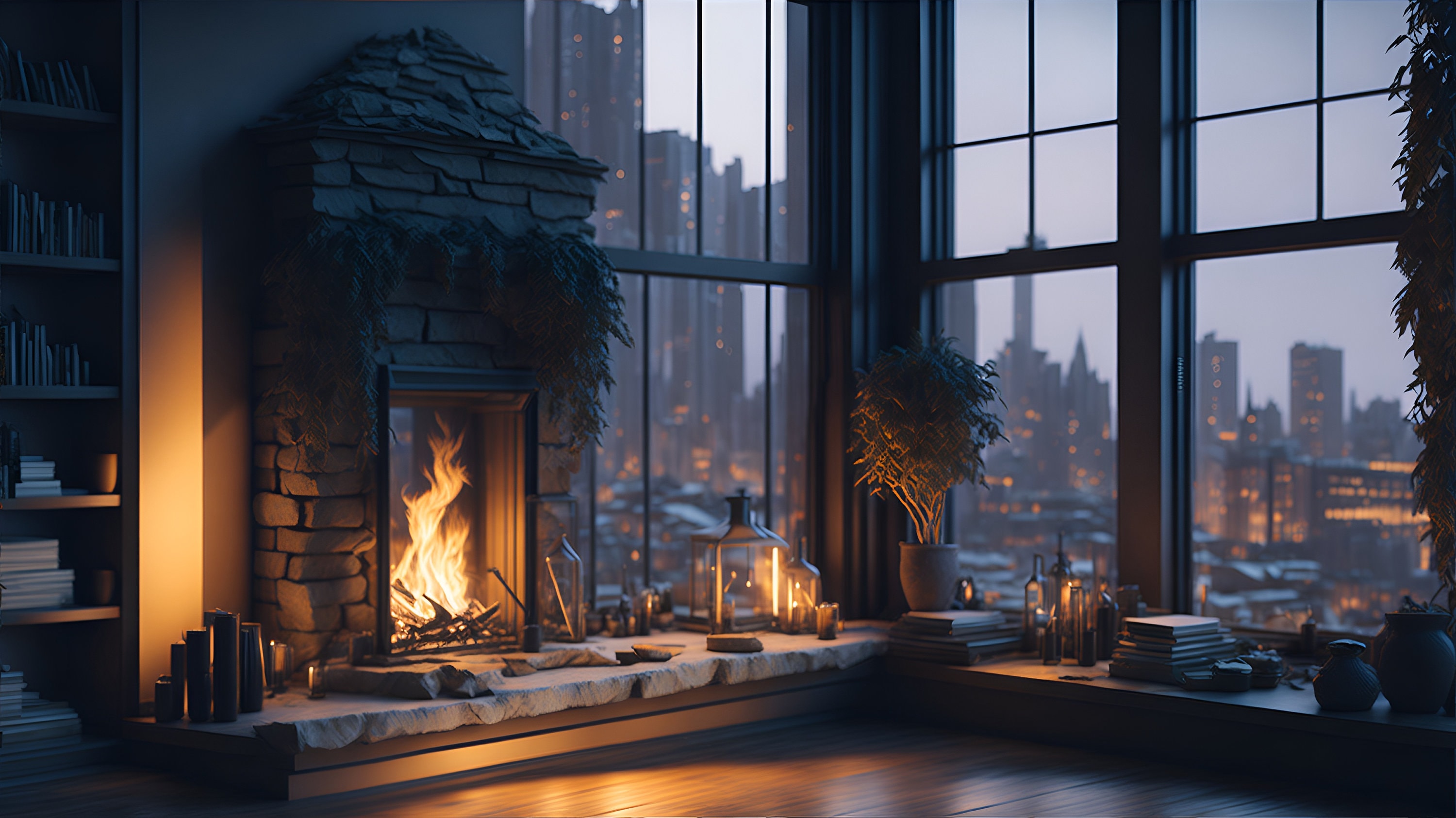 Fireplace | Backdrop | Print | Art | Zoom Virtual Backgrounds | Office ...