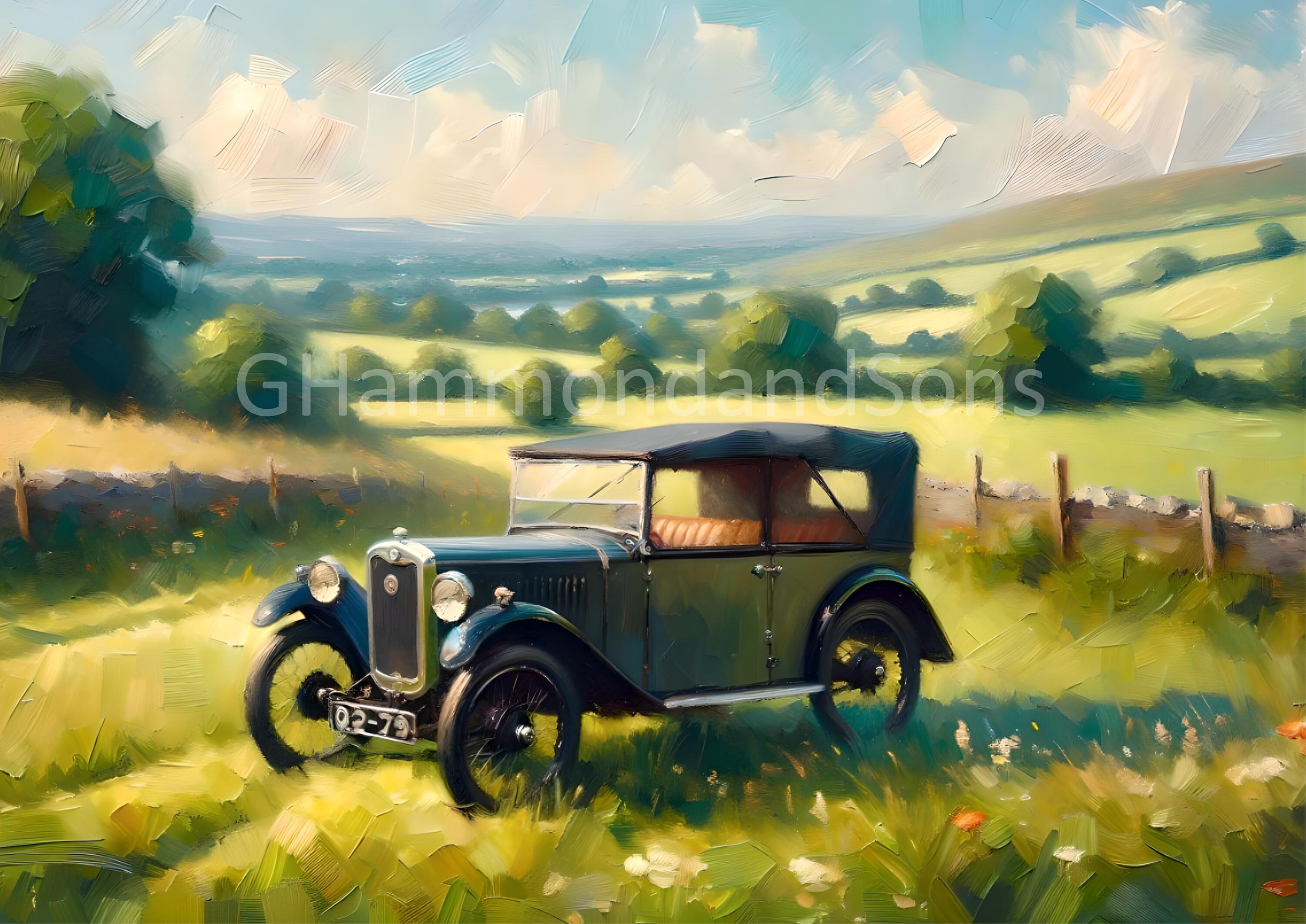 Austin Seven Austin 7 Countryside Vintage Car Impressionistic Style Oil ...