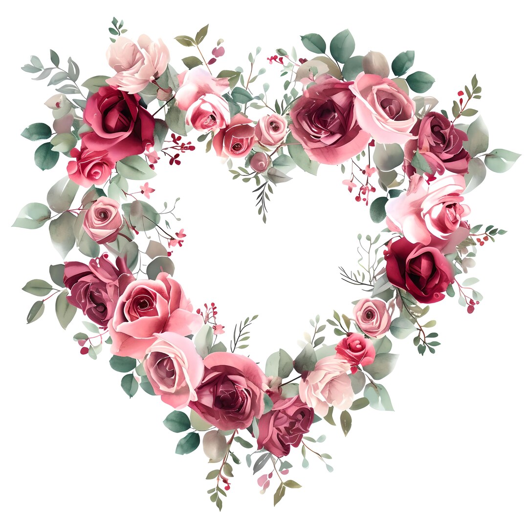 Roses in Heart Shape Border, 5 off Digital Paper, Valentines Day ...