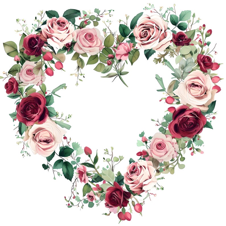 Roses in Heart Shape Border, 5 off Digital Paper, Valentines Day ...