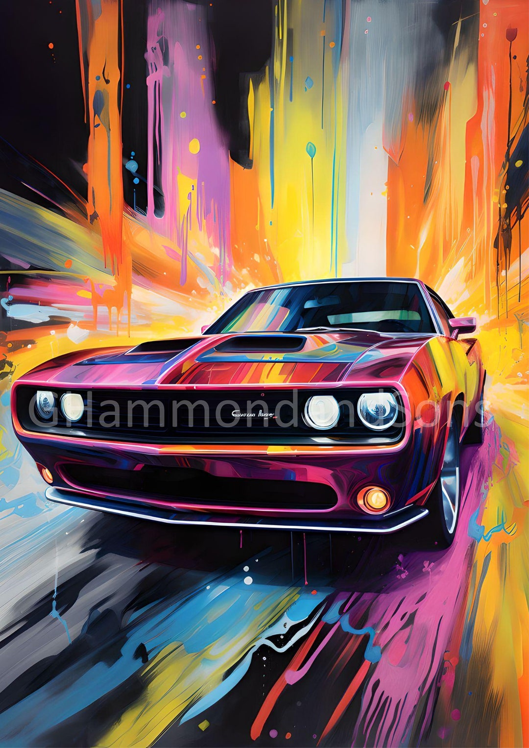 Dodge Charger Car Art Digital Print - A3 Portrait - PNG File - Digital ...