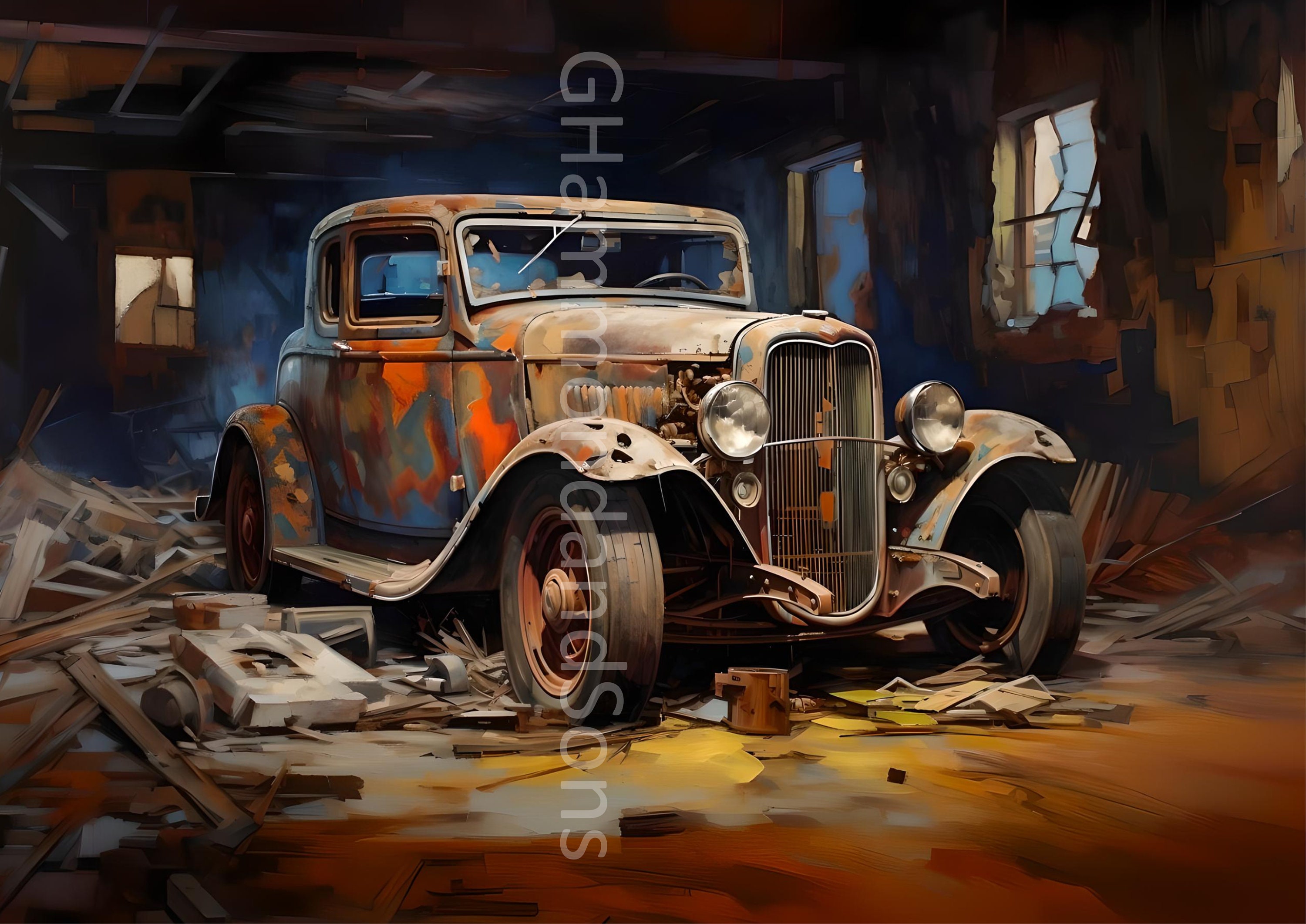 Vintage Car Restoration Project Art Digital Print - A3 Portrait - PNG ...