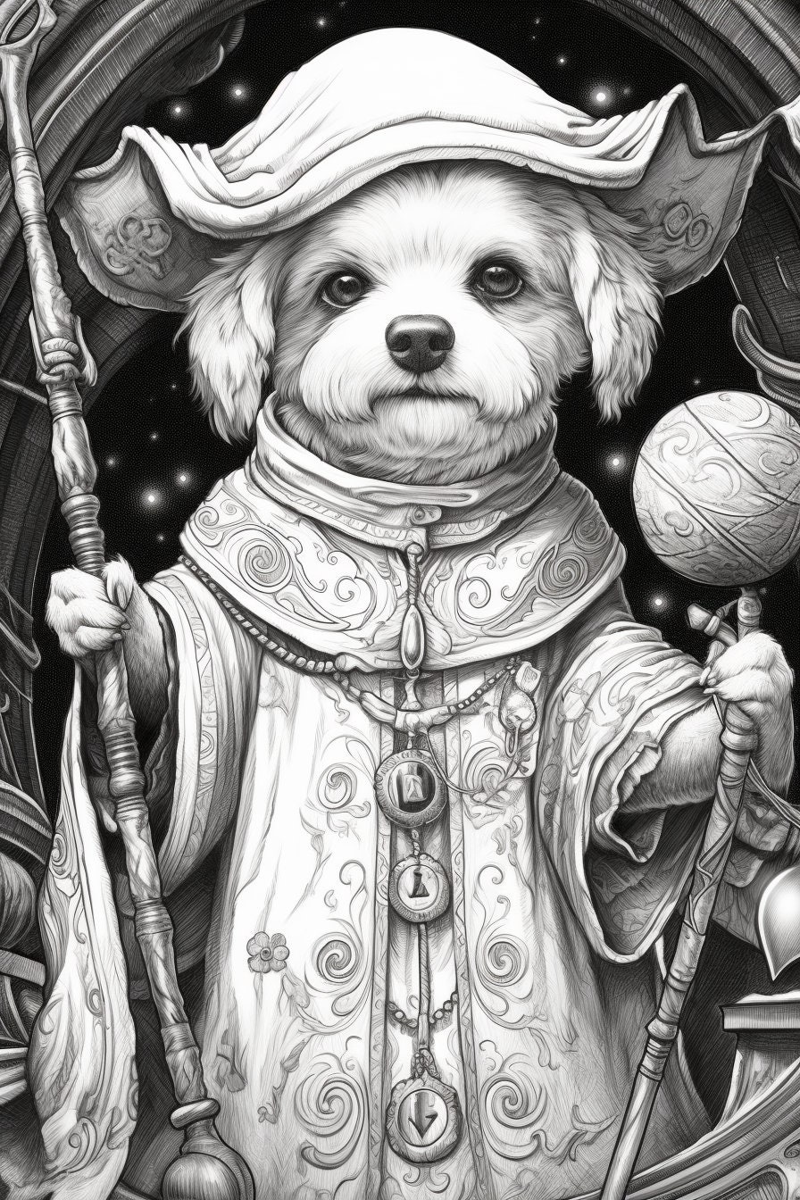 Dogs and Cats as Wizards Colouring Pages 24 Images Instant Download A4 ...