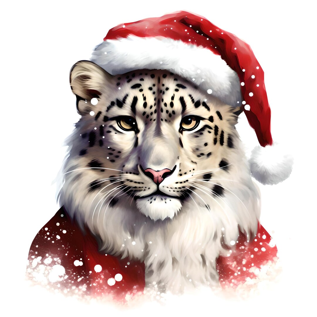 Snow Leopard Santa Claus, Santa Snow Leopard, Xmas Snow Leopard ...