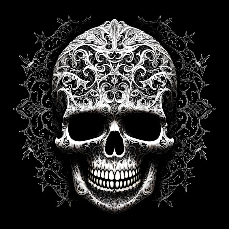 Gothic Halloween Black and White Skull Design - PNG File - Digital ...