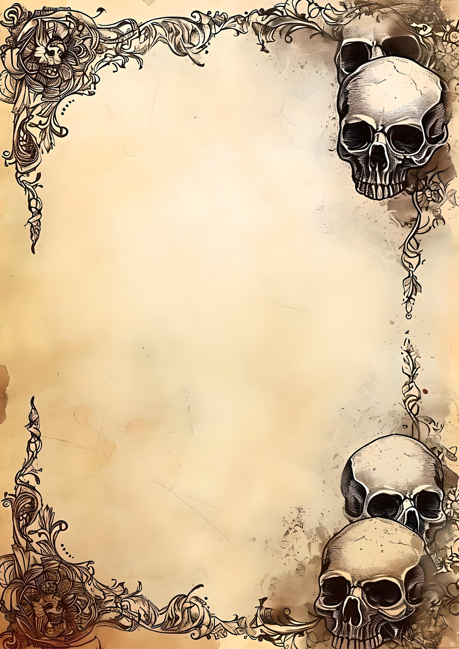 Gothic Skulls Halloween Horror Digital Paper 5 off A3 Portrait PNG File ...