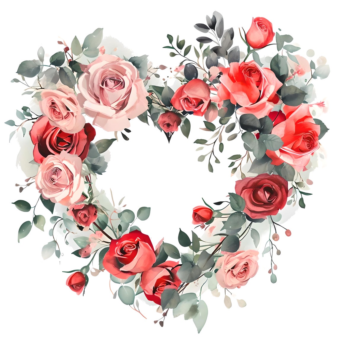 Roses in Heart Shape Border, 5 off Digital Paper, Valentines Day ...