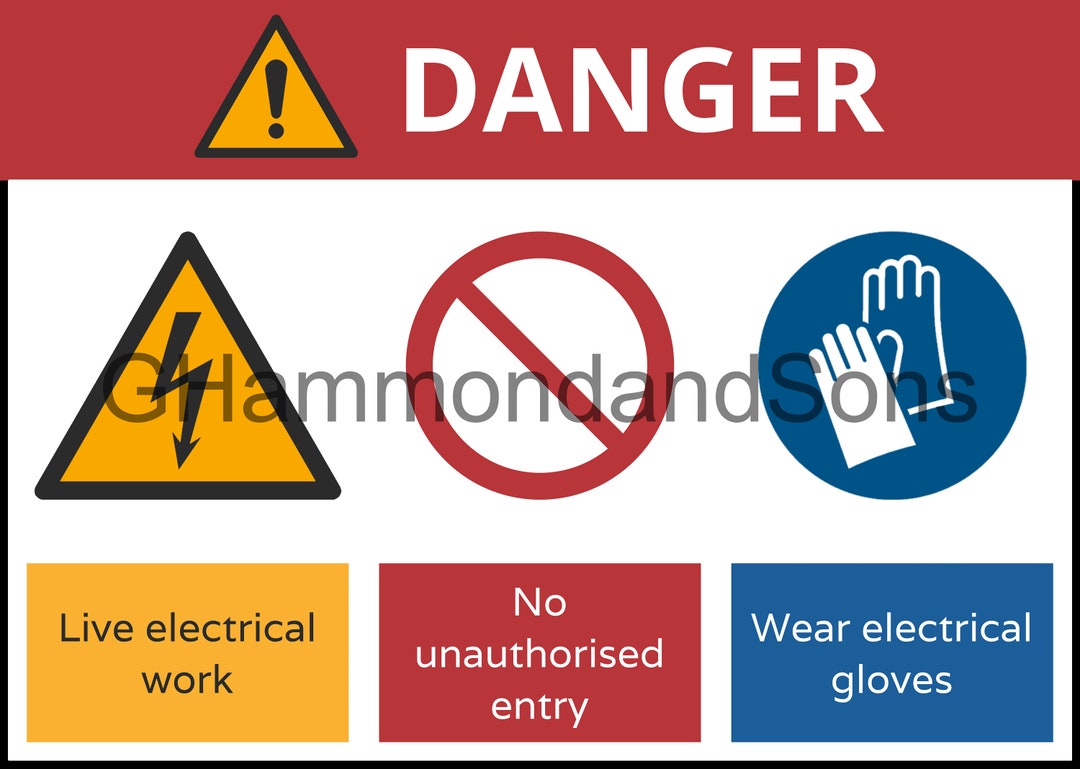 A2 Size Live Electrical Work Warning Sign - 3 Metre Viewing Distance ...