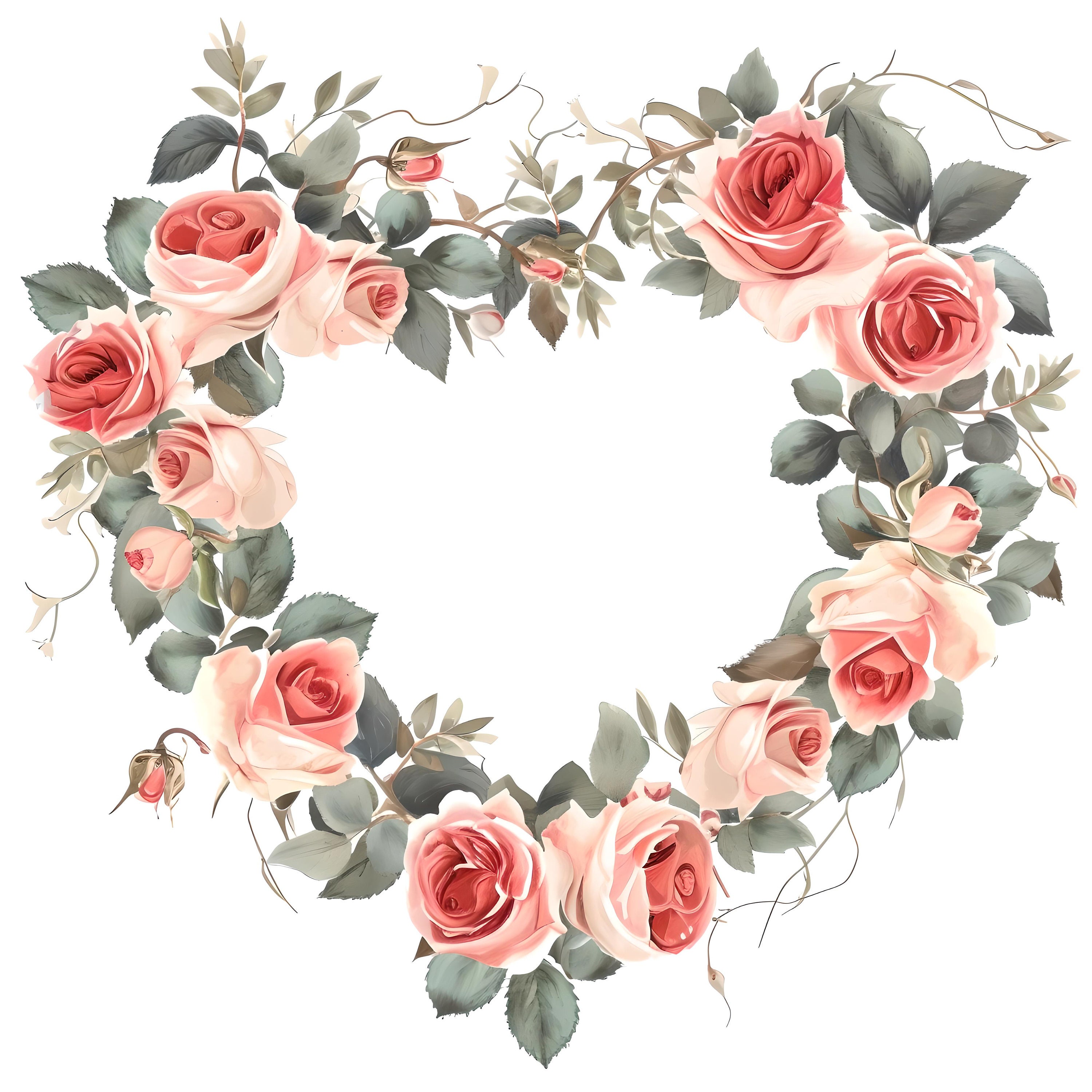 Roses in Heart Shape Border, 5 off Digital Paper, Valentines Day ...