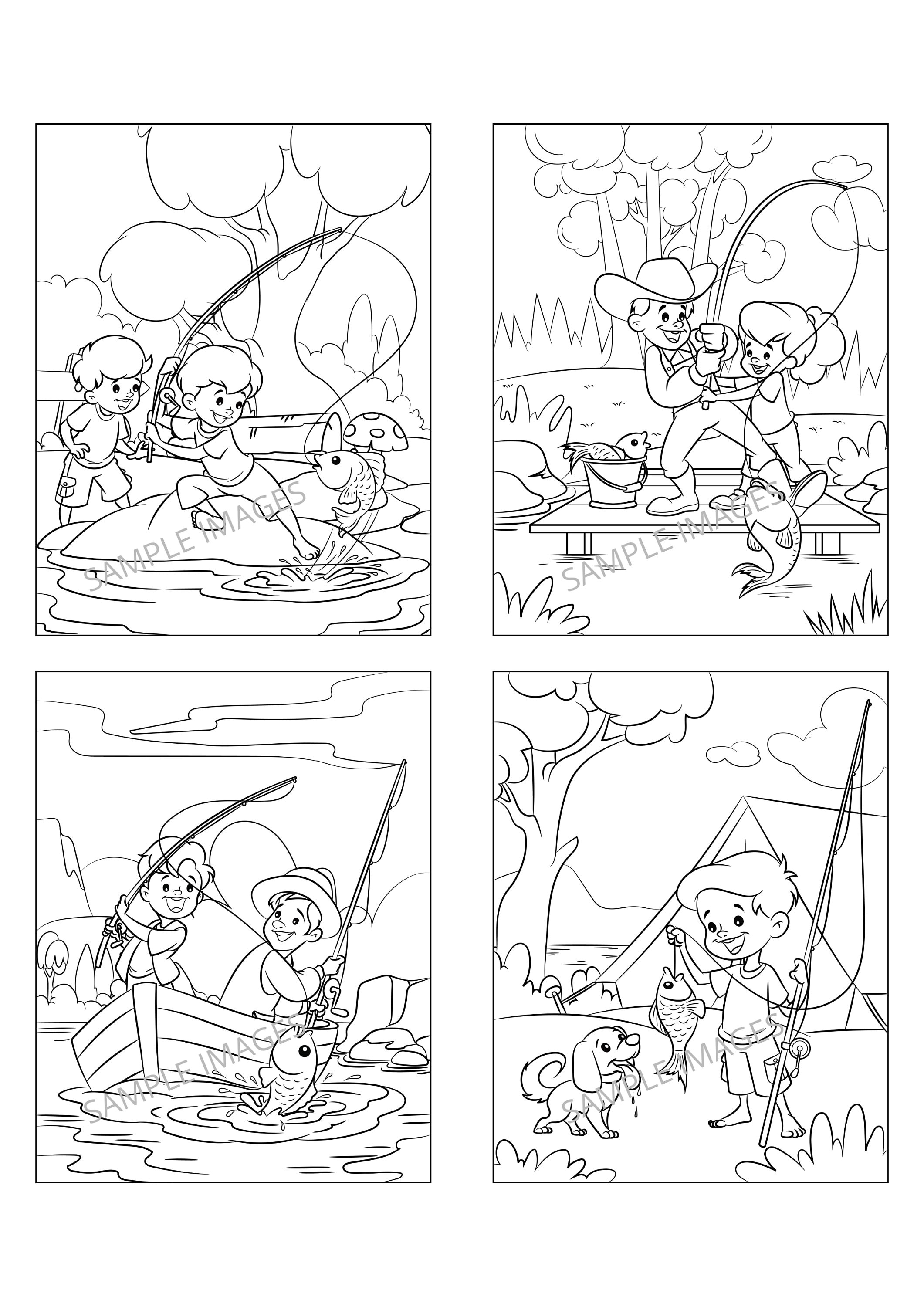 Kids' Gone Fishing Coloring Book - 30 PNG Files, Instant Download ...