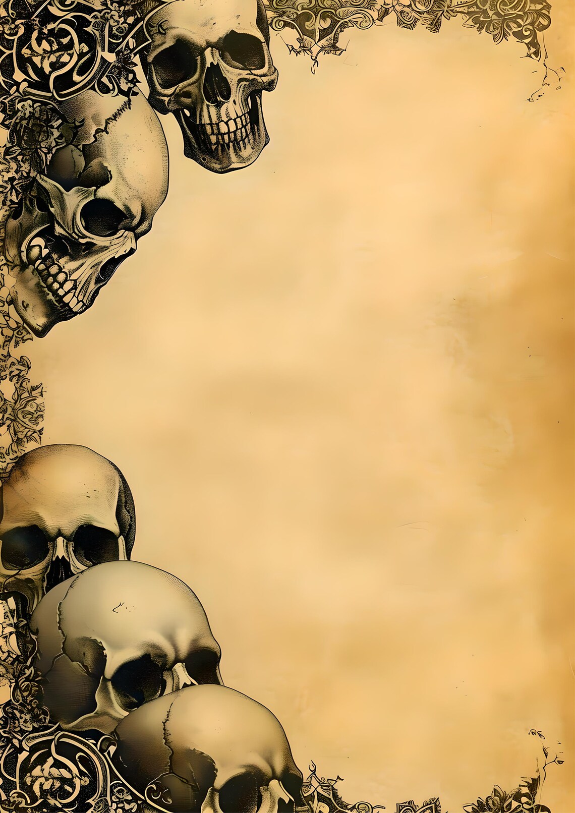 Gothic Skulls Halloween Horror Digital Paper 5 off A3 Portrait PNG File ...