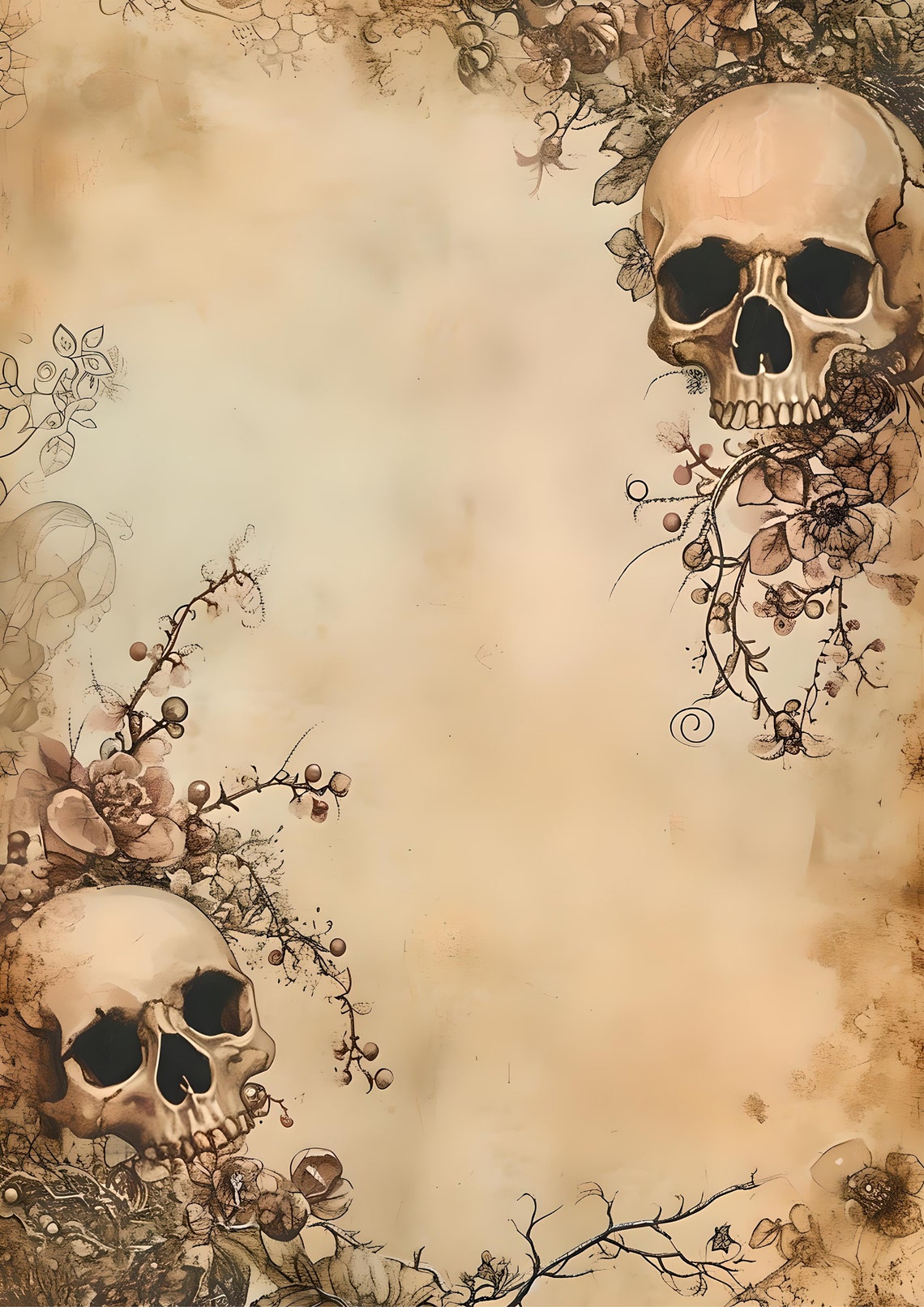 Gothic Skulls Halloween Horror Digital Paper 5 off A3 Portrait PNG File ...