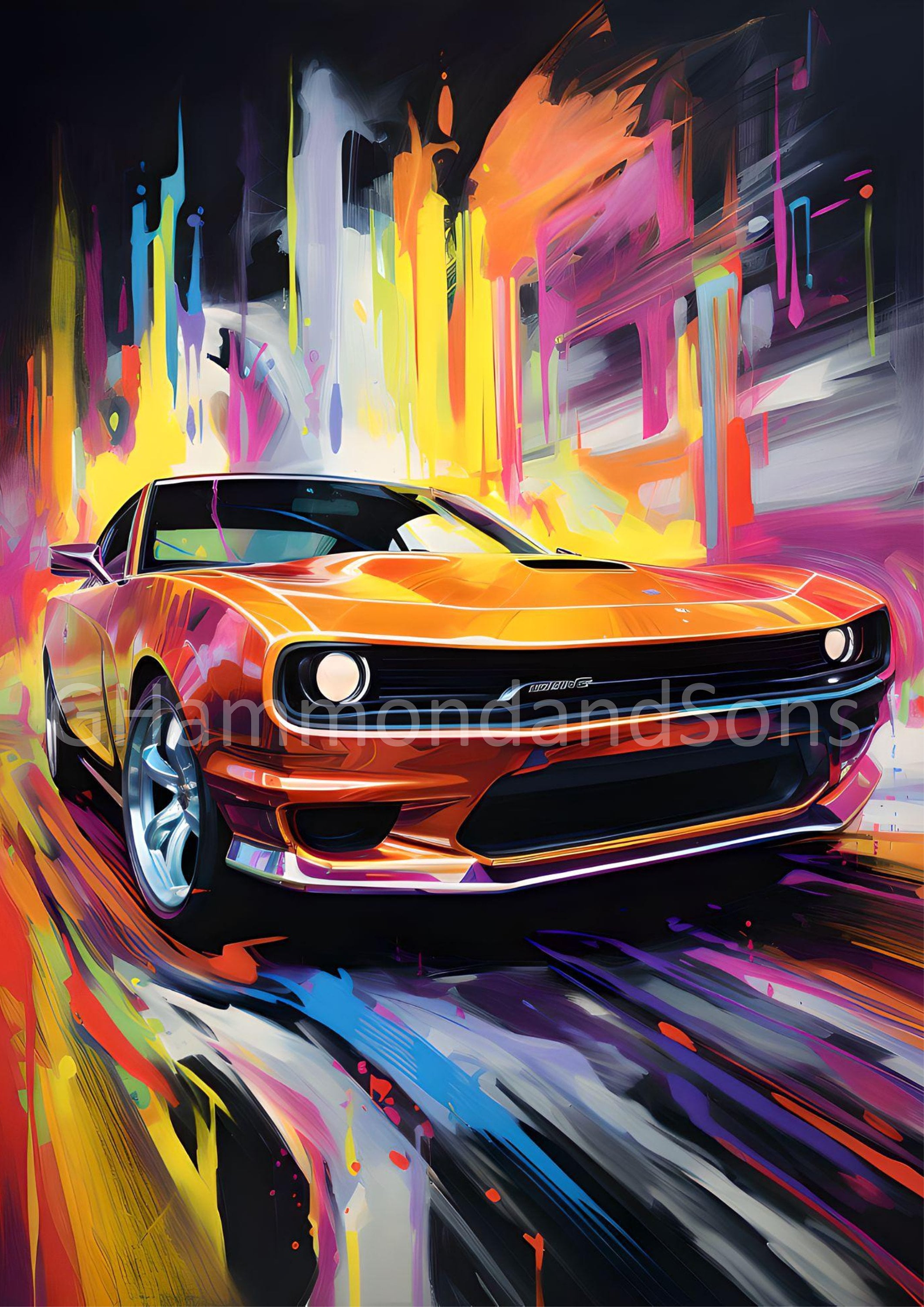 Dodge Charger Car Art Digital Print - A3 Portrait - PNG File - Digital ...