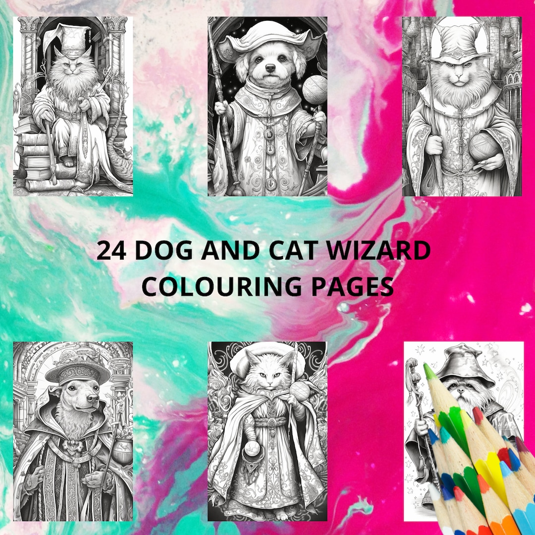 Dogs and Cats as Wizards Colouring Pages - 24 Images - Instant Download ...