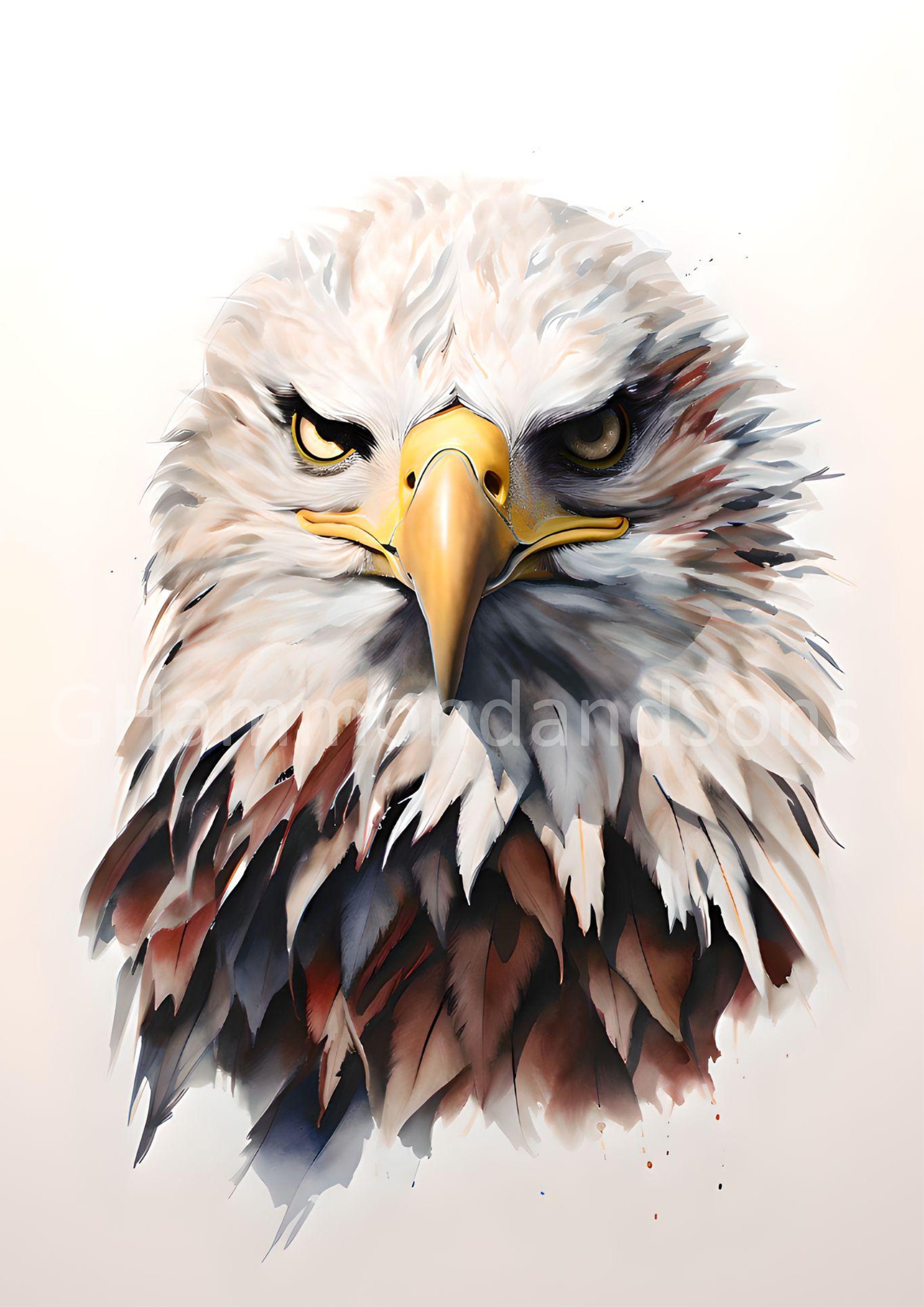 Great Eagle Portrait, Watercolour Art Print, Digital Download A3 PNG ...