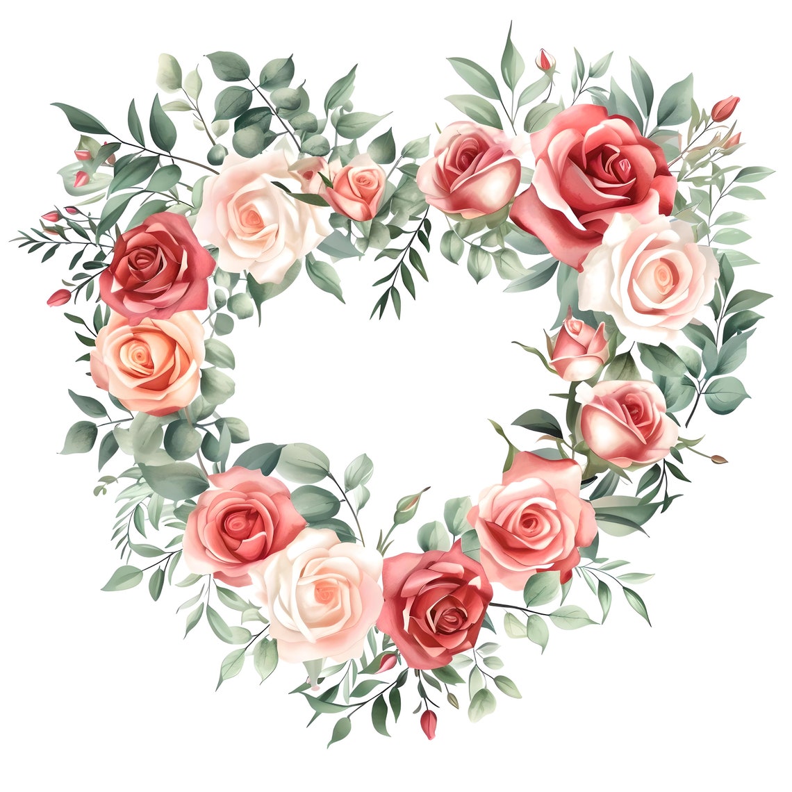 Roses in Heart Shape Border, 5 off Digital Paper, Valentines Day ...