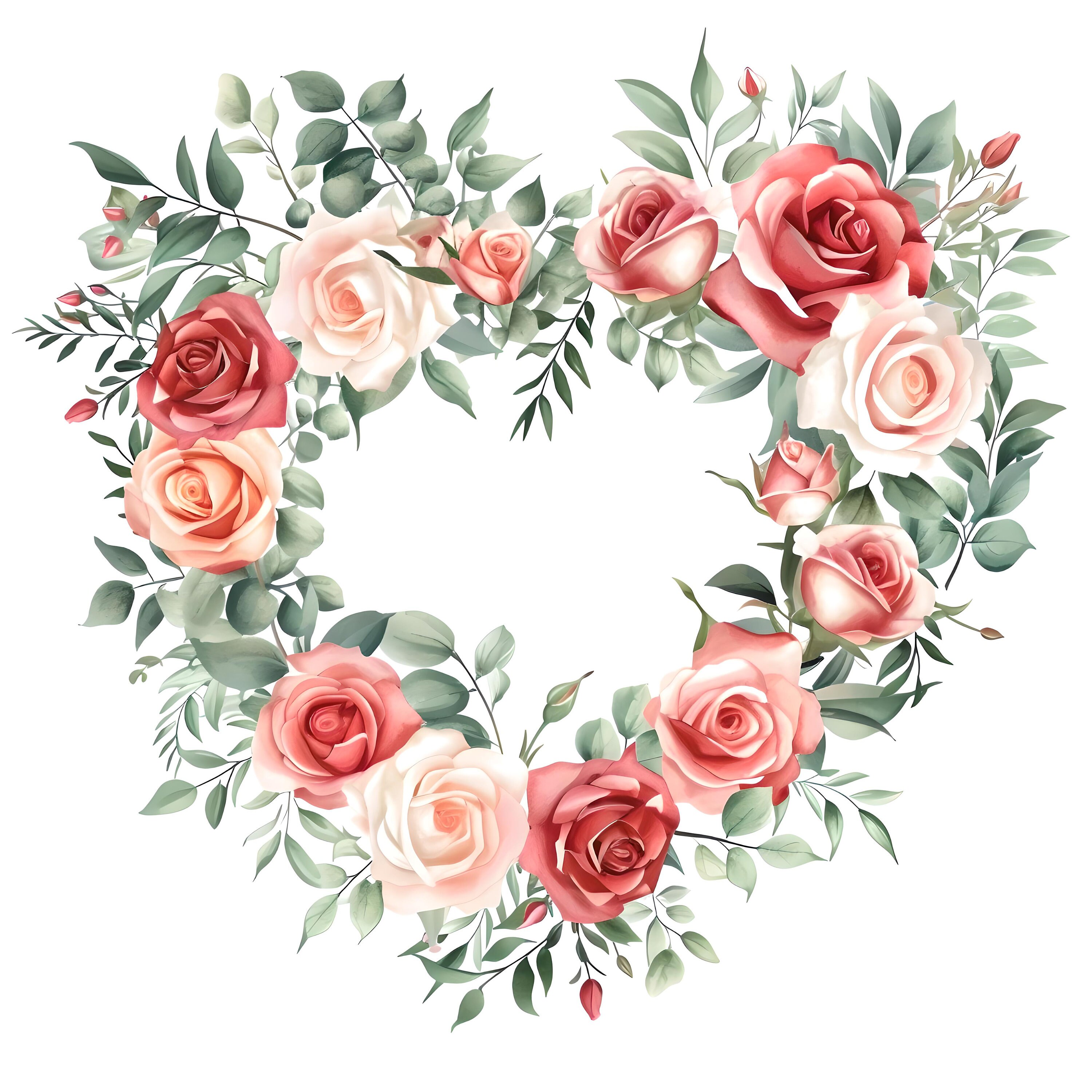 Roses in Heart Shape Border, 5 off Digital Paper, Valentines Day ...