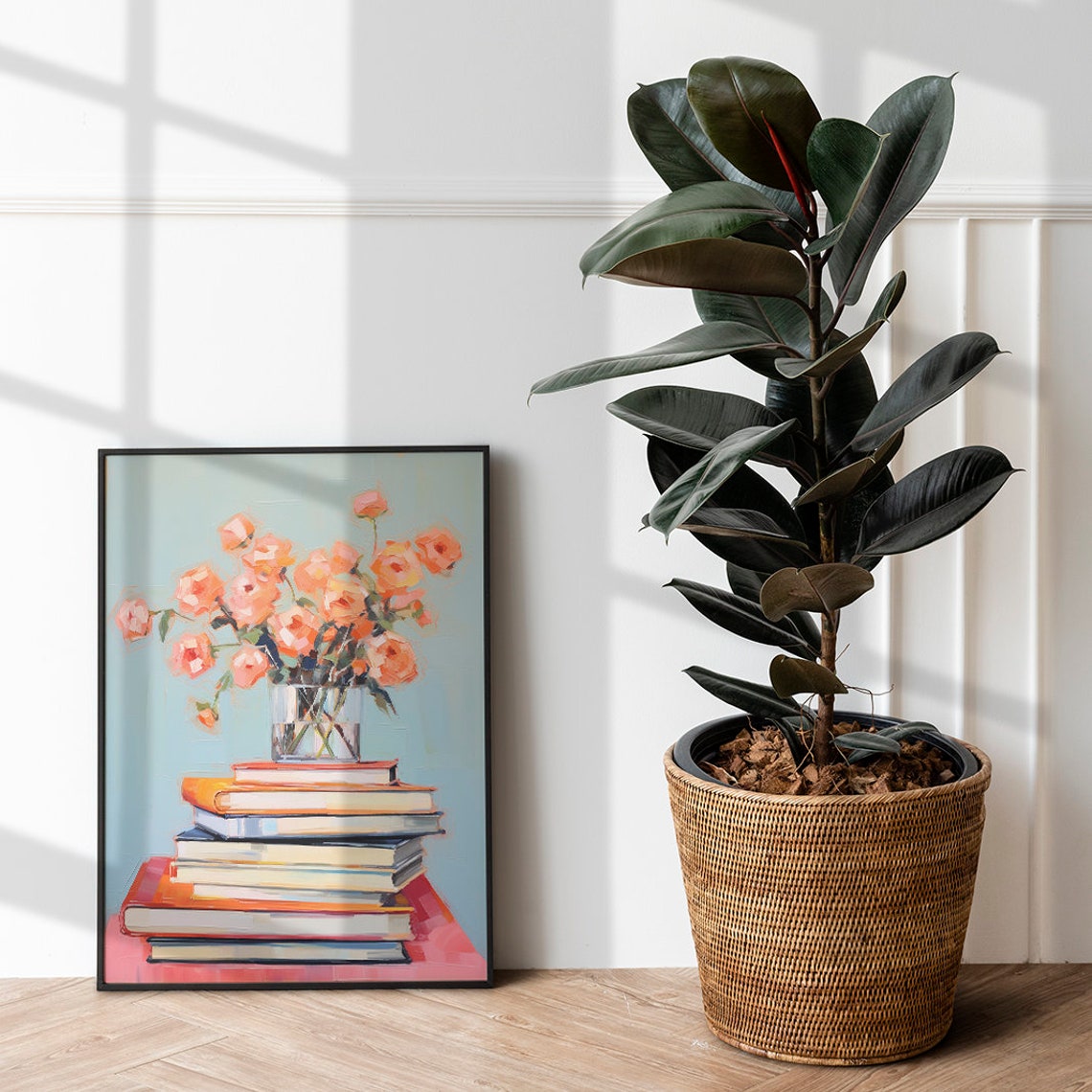 Book Lover Print, Blush Pink Wall Art, Book Stack Decor, Bookish Wall ...