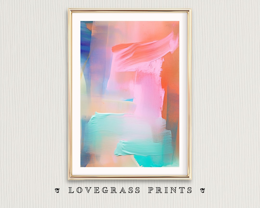 Iridescent Printable Oil Painting Wall Art, Teal Modern Art Print ...