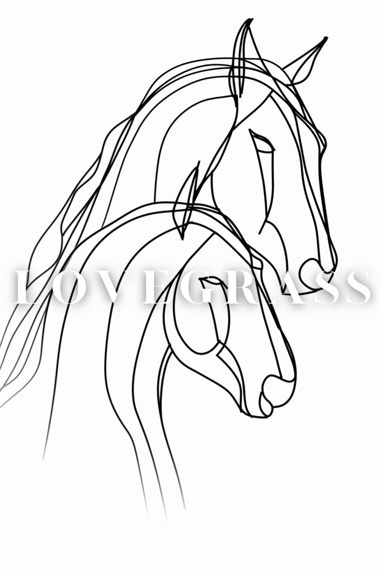 Horses Line Art, Horse Digital Download, Horses Art Print, Horse Lover ...