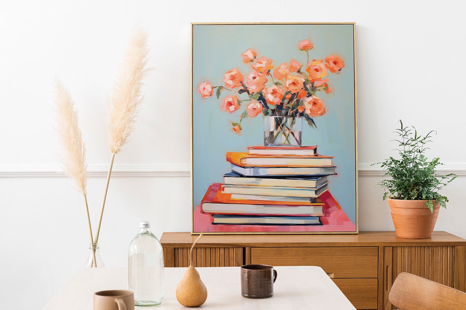 Book Lover Print, Blush Pink Wall Art, Book Stack Decor, Bookish Wall ...