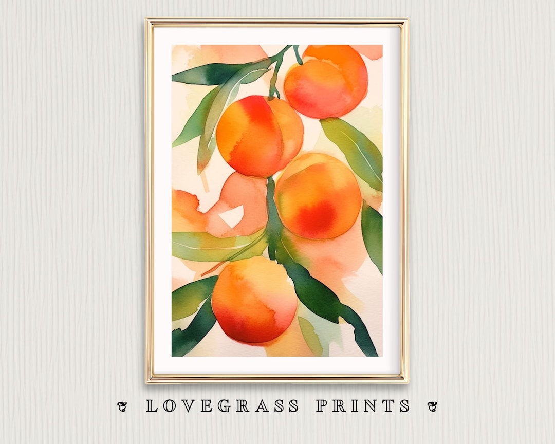Peach Printable Wall Art, Watercolor Terracotta Peaches Abstract ...