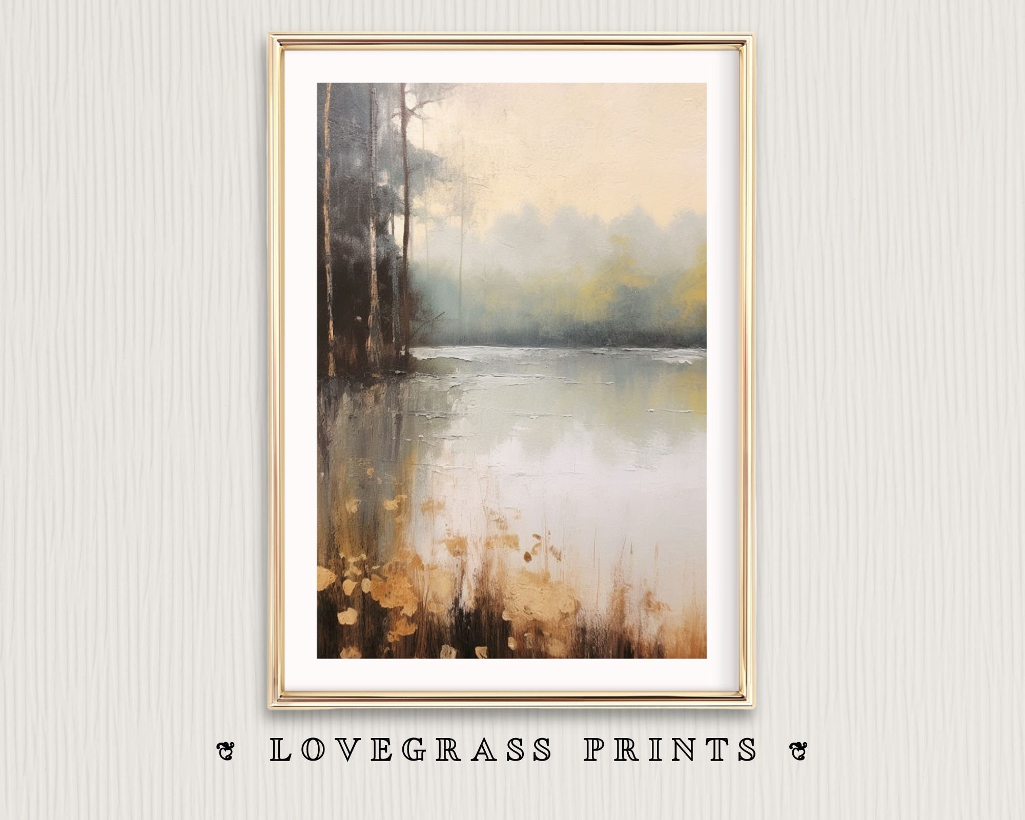 Pond Art Print Downloadable, Pond Wall Art Vintage, Pond Painting, Wall ...
