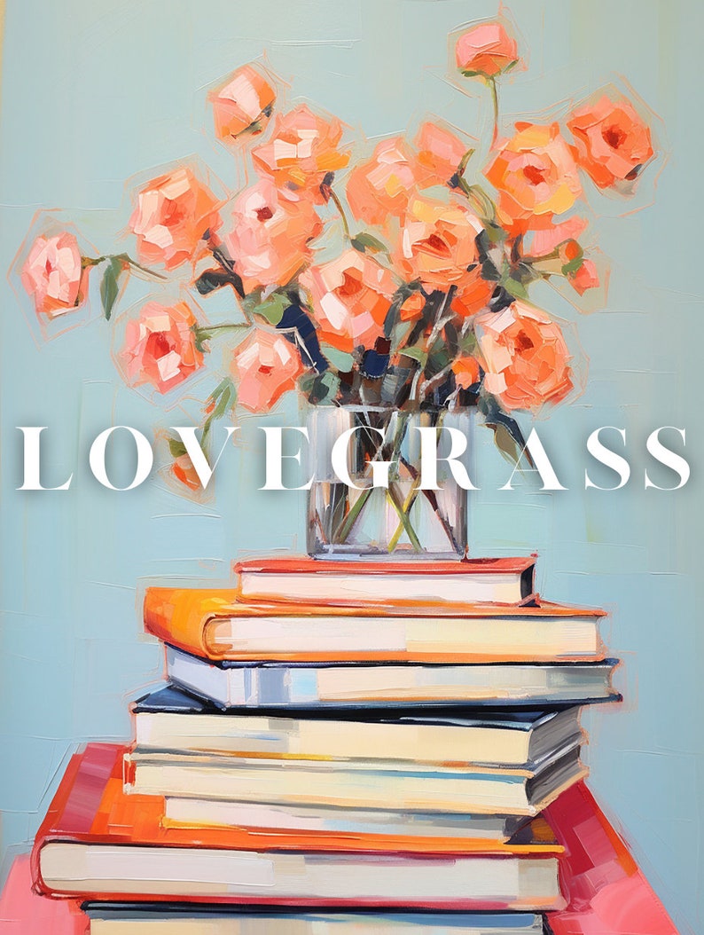 Book Lover Print, Blush Pink Wall Art, Book Stack Decor, Bookish Wall ...