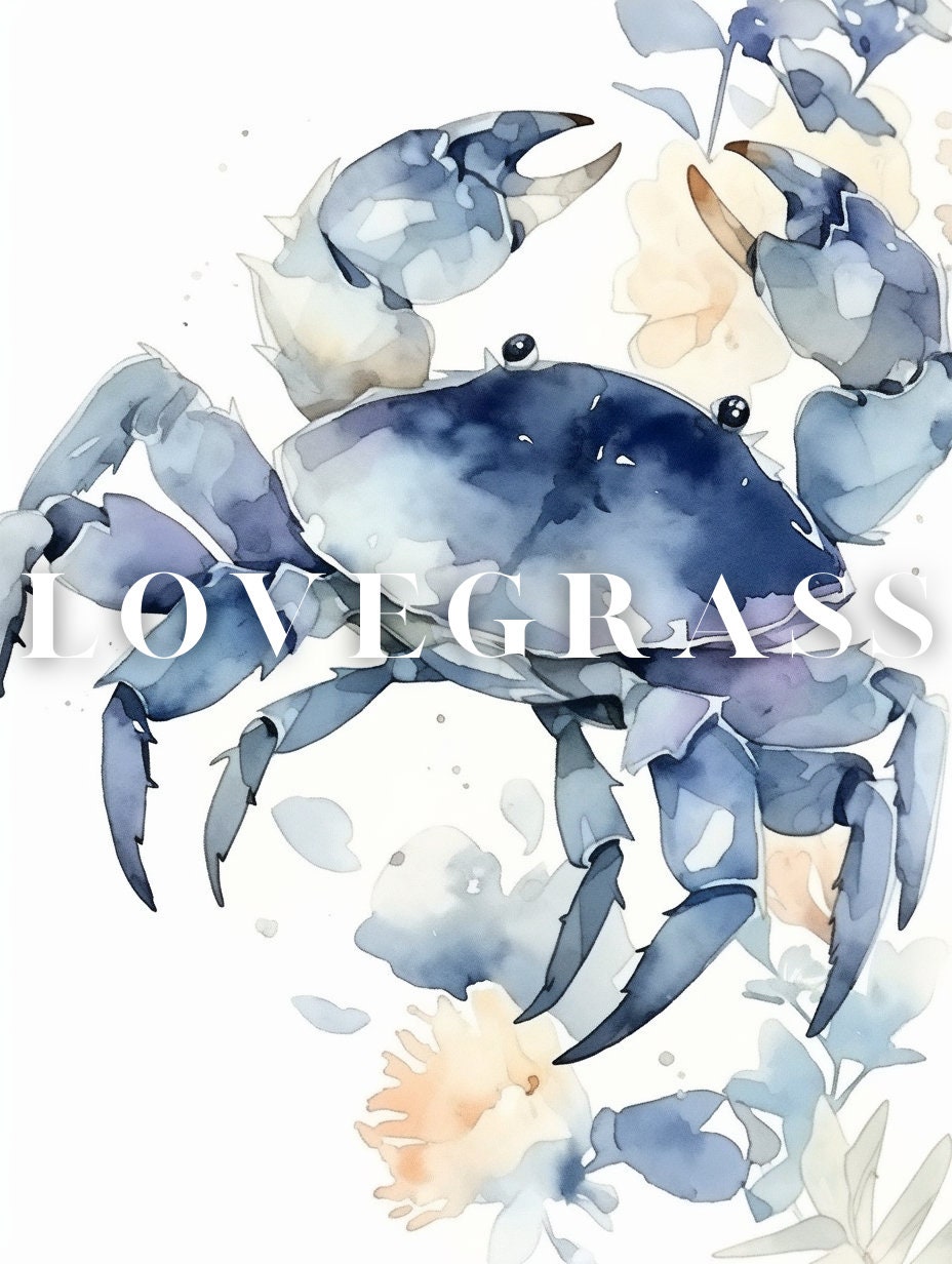 Blue Crab Wall Art, Crab Printable Art, Blue Crab Beach Decor, Coastal ...