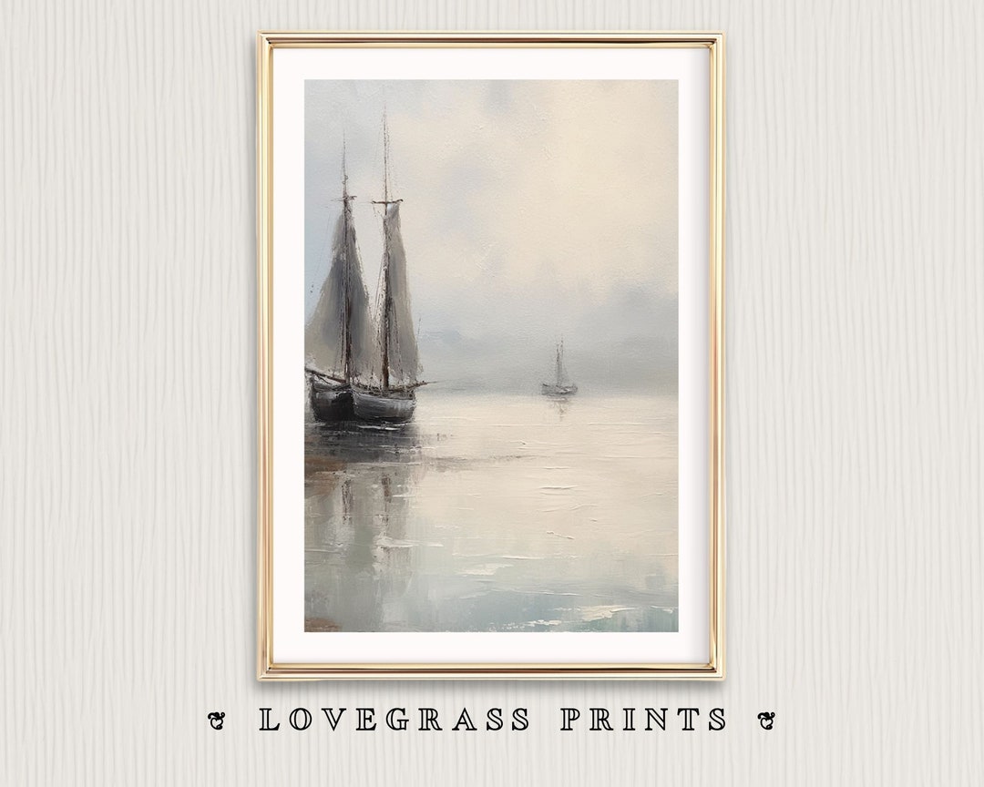 Download Boats Painting Sailboat Wall Art Impressionist Printable Misty ...