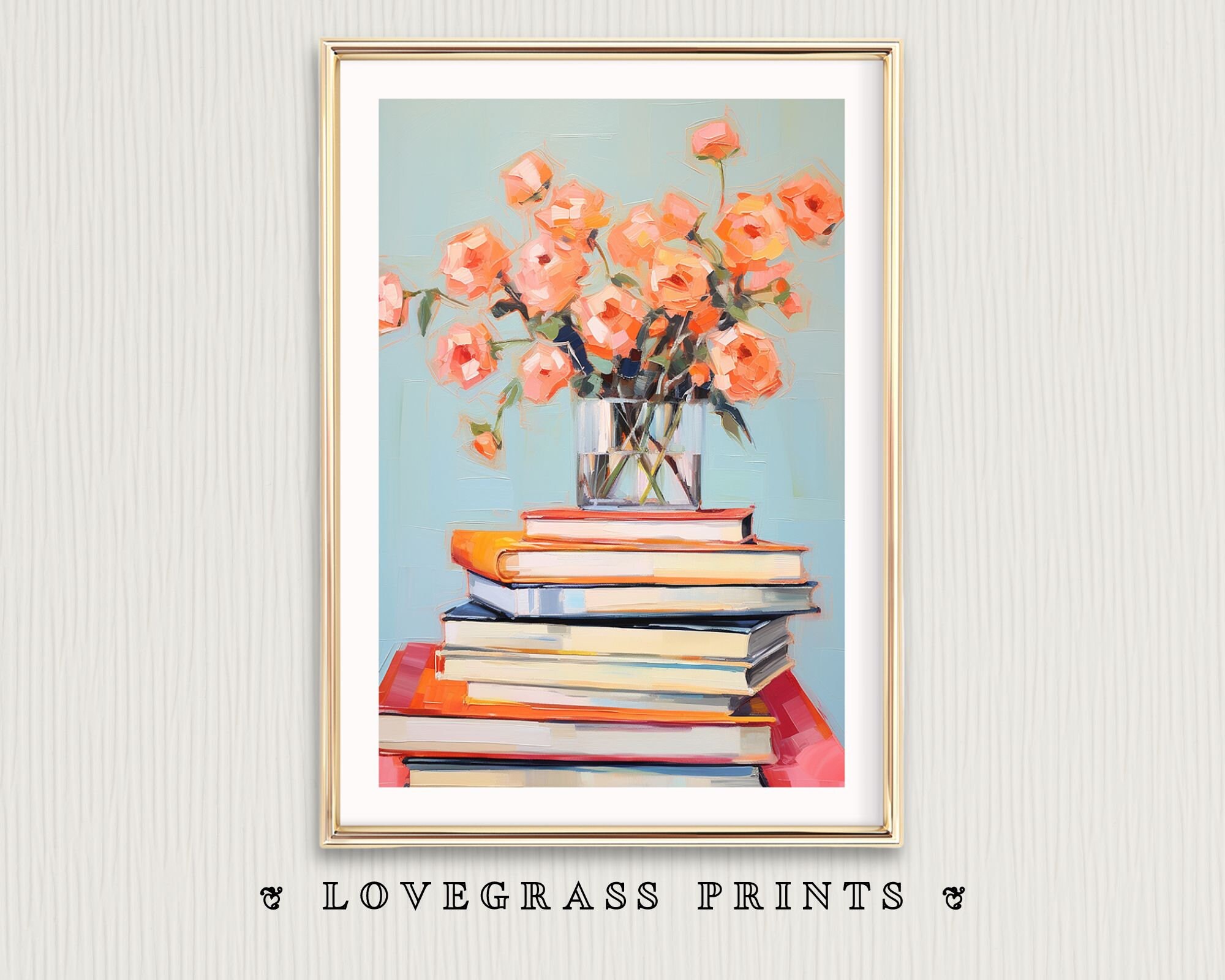 Book Lover Print, Blush Pink Wall Art, Book Stack Decor, Bookish Wall ...