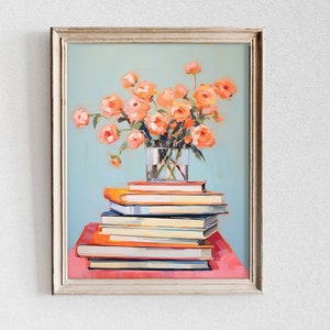 Book Lover Print, Blush Pink Wall Art, Book Stack Decor, Bookish Wall ...