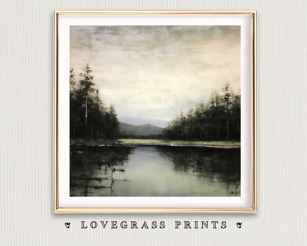 Lakeside Wall Art, Lake Art Print, Water Vintage Digital Lakes ...