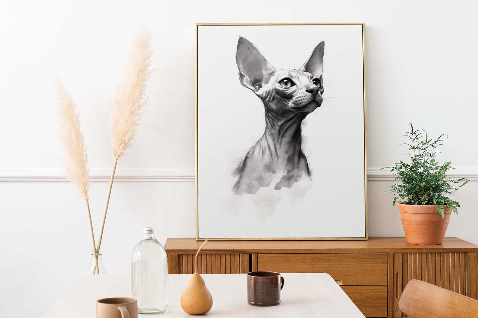 Hairless Cat Art Print, Sphynx Cat Wall Art, Hairless Cat Gift ...