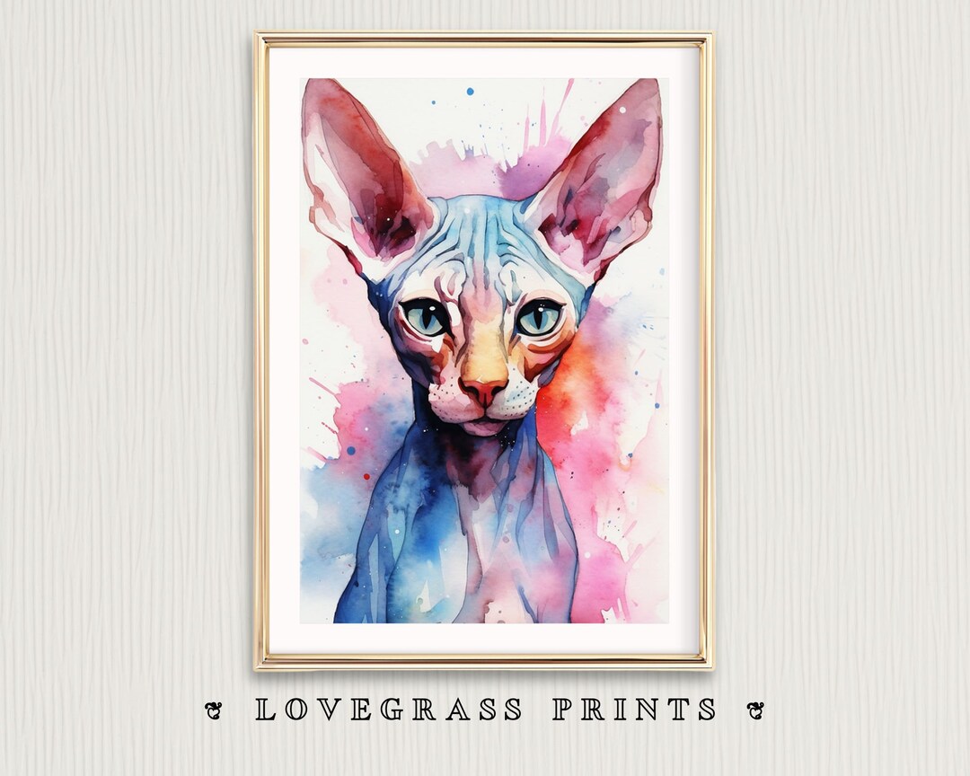 Sphynx Cat Print, Hairless Cat Wall Art, Sphynx Cat Downloadable Art ...