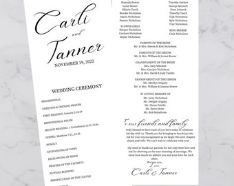 Modern Black and White Wedding Ceremony Program Template, INSTANT ...