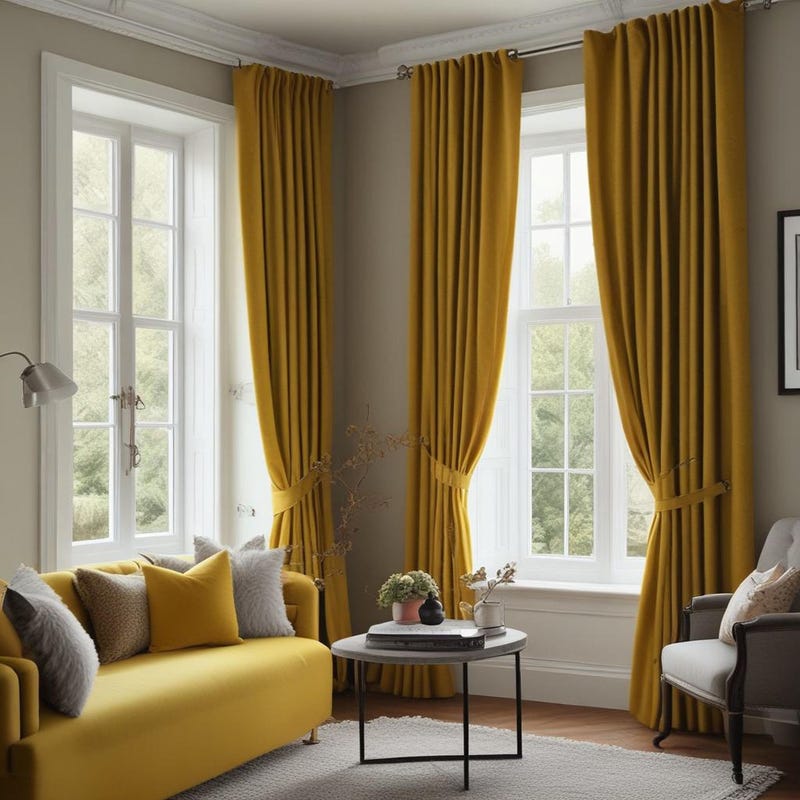 Mustard Curtains - Etsy UK