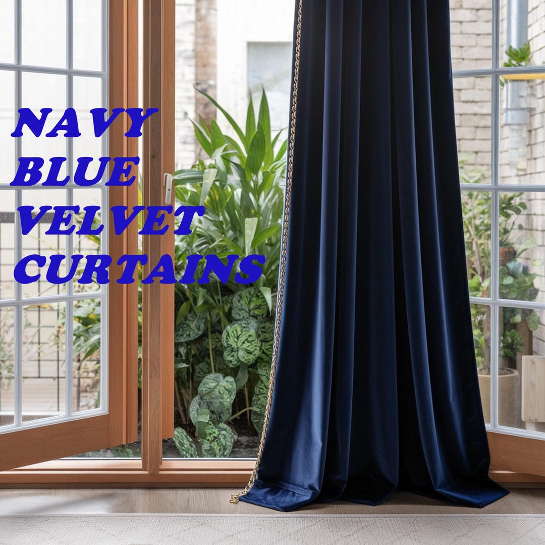 Navy Blue Velvet Curtains for Living Room & Bedroom Luxurious Drapes ...