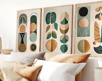 Boho Abstract Wall Digital Art Prints, Boho Wall Decor, Set of 3 Digital Prints, Mid Century ...