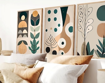 Boho Abstract Wall Digital Art Prints, Boho Wall Decor, Set of 3 Digital Prints, Mid Century ...
