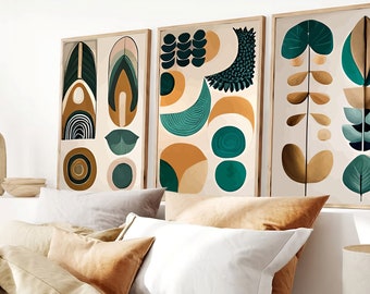 Boho Abstract Wall Digital Art Prints, Boho Wall Decor, Set of 3 Digital Prints, Mid Century ...