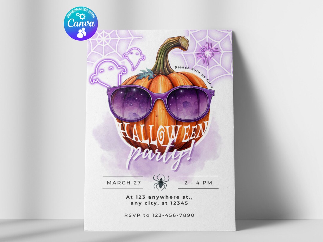 Editable Pumpkin Halloween Invitation, Purple Halloween Invitation ...