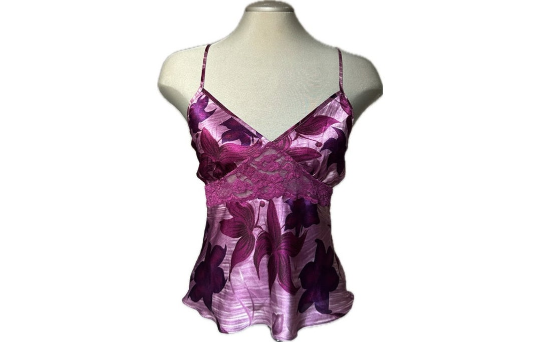 Vintage 2000's Purple Satin Camisole With Lace Detail Medium - Etsy