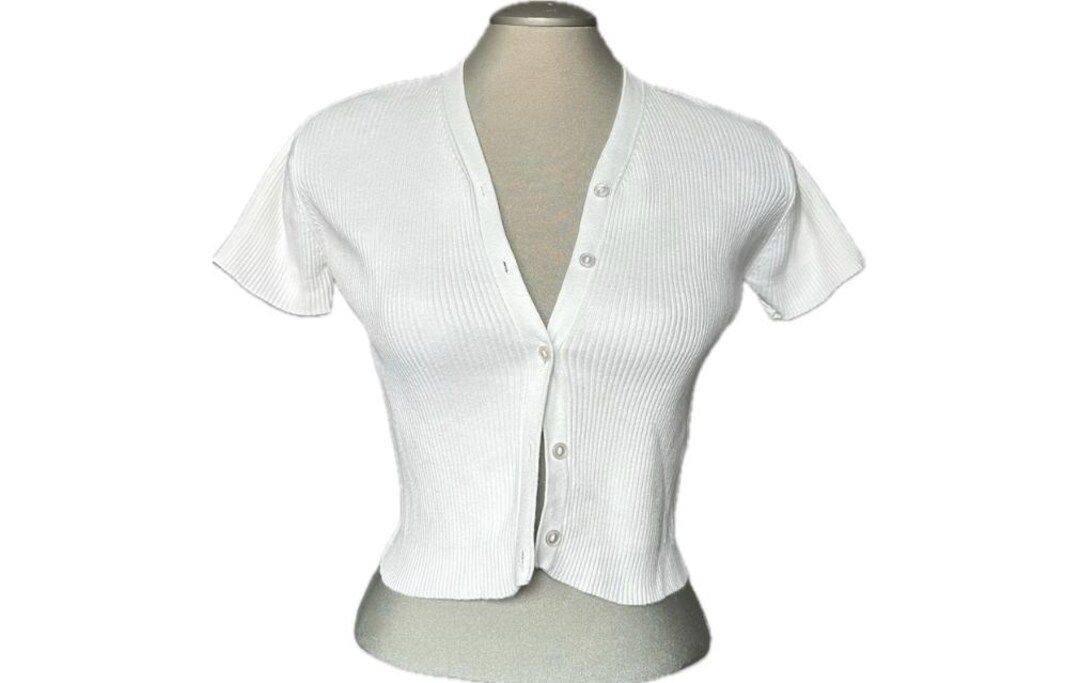 Vintage 90's White Ribbed Cardigan - XS - Etsy