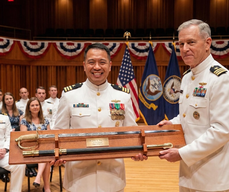 Navy Officer Sword Display in Maple Wood, USNA Graduation Gift ...