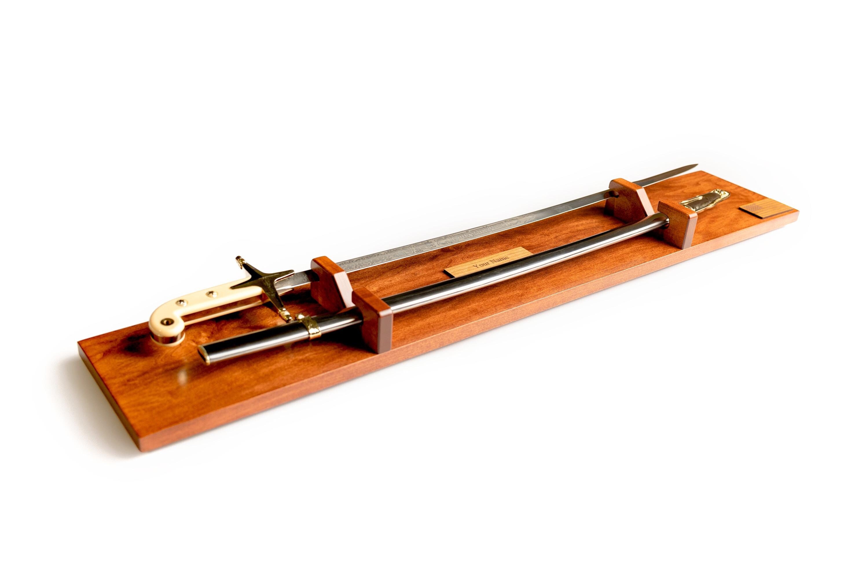 Marine Officer Sword Display in Maple Wood, Mameluke Sword Plaque, USMC ...