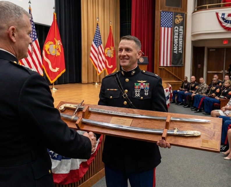 Marine Officer Sword Display in Maple Wood, Mameluke Sword Plaque, USMC ...